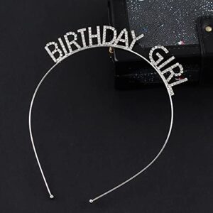 Rhinestone Birthday Girl Headband Hairband Birthday Hair Band Hoop Birthday Head Wear Birthday Tiara Crown for Women Girls Silver