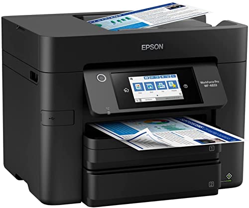 Epson Workforce Pro All-in-One WF-4833 Color Inkjet Printer, 4.3" Color Touchscreen Display, Wireless Connectivity, Automatic Duplex Printing, 4800x2400 dpi, Mobile Cloud Printing, Black, HDMI Cable