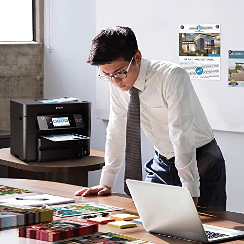 Epson Workforce Pro All-in-One WF-4833 Color Inkjet Printer, 4.3" Color Touchscreen Display, Wireless Connectivity, Automatic Duplex Printing, 4800x2400 dpi, Mobile Cloud Printing, Black, HDMI Cable