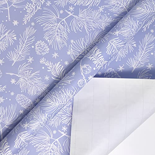 LDGOOAEL Mini Short Small Christmas Wrapping Paper Roll with Cut Lines on Reverse (17" X 120" Per Roll) - Pink Snowflakes & Purple Pine for Holiday, Birthday, Wedding, Baby Shower