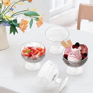 ZOOFOX 6 Pack Glass Ice Cream Bowl Set, 12 oz Footed Fruit Parfait Cups, Embossed Design Glass Dessert Bowls for Sundae, Ice Cream, Smoothie, Fruit, Salad, Yogurt, Cocktail, Snack