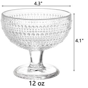 ZOOFOX 6 Pack Glass Ice Cream Bowl Set, 12 oz Footed Fruit Parfait Cups, Embossed Design Glass Dessert Bowls for Sundae, Ice Cream, Smoothie, Fruit, Salad, Yogurt, Cocktail, Snack