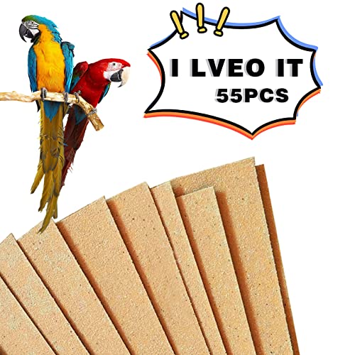 55 Pcs Gravel Paper for Bird Cage, 17x11 Inches Bird Cage Gravel Liner, Bird Grinding Sandpaper, Easy Clean Pet Sandpaper, Calcium Paper with Sea Sand for Birds Parrots Cockatiels(55Pcs Fine Sand)