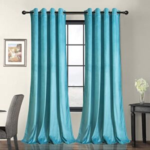 Tony's collection Turquoise Velvet Curtains Curtains, Super Soft Velvet Textured Thermal Velvet Curtains Grommet Window Treatment for Bedroom Light Blocking Curtain(34x63 Inch, Turquoise, 2 Panels)