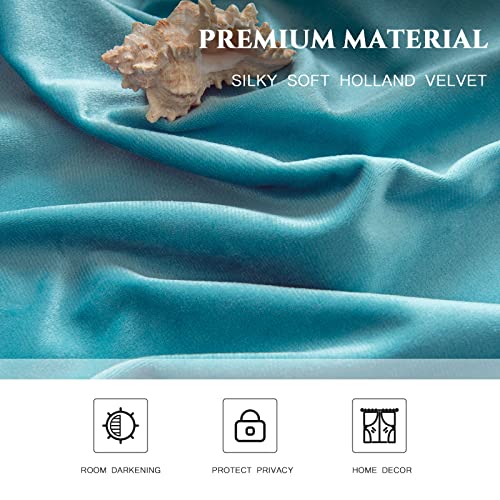 Tony's collection Turquoise Velvet Curtains Curtains, Super Soft Velvet Textured Thermal Velvet Curtains Grommet Window Treatment for Bedroom Light Blocking Curtain(34x63 Inch, Turquoise, 2 Panels)