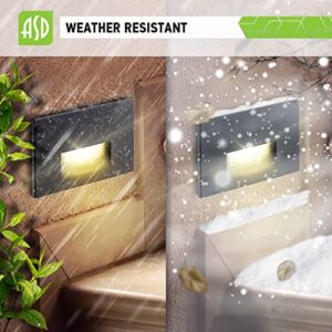 ASD LED Step Light Fixture | Recessed Stair Wall Lighting | 3W 120V 115LM 3000K/4000K/5000K Switch 50000+ Hour Lifespan | Dusk to Dawn Photocell, Outdoor Use, Waterproof, ETL | Black