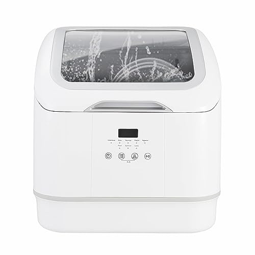 Weceleh Countertop Dishwasher, Portable 6.8L Capacity Small Dishwasher with 7 Programs, 360° Spray Mini Tabletop Dishwasher, 140-160℉ Dishwashers with Hot Air Drying Function, RV Dishwasher, White