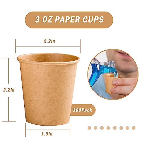 [300 Pack] 3 oz Paper Cups, Disposable Bathroom Cups, Brown Kraft Paper Cups, Sturdy and Durable, Leak-Proof, Small Mouthwash Cups, Mini Paper Cups for Parties, Picnics, Barbecues, Travel and Events