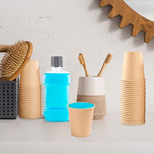 [300 Pack] 3 oz Paper Cups, Disposable Bathroom Cups, Brown Kraft Paper Cups, Sturdy and Durable, Leak-Proof, Small Mouthwash Cups, Mini Paper Cups for Parties, Picnics, Barbecues, Travel and Events