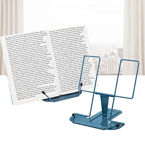 MSDADA 2pc Metal Book Stand for Desk, Adjustable Reading Rest Book Holder, Portable Cookbook Documents Holder, Sturdy Typing Stand for Recipes Textbooks Tablet Music Books with Page Clips (Navy Blue)