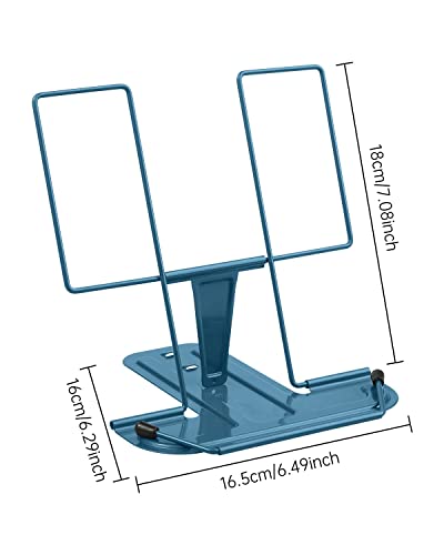 MSDADA 2pc Metal Book Stand for Desk, Adjustable Reading Rest Book Holder, Portable Cookbook Documents Holder, Sturdy Typing Stand for Recipes Textbooks Tablet Music Books with Page Clips (Navy Blue)