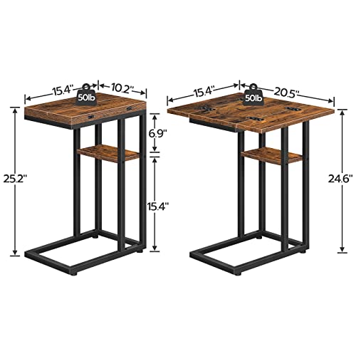 HOOBRO Foldable End Table, C Shaped Side Table with Storage Shelf, Small Snack Table Suitable for Living Room Bedroom Small Spaces, Easy Assembly, Rustic Brown BF29SF01