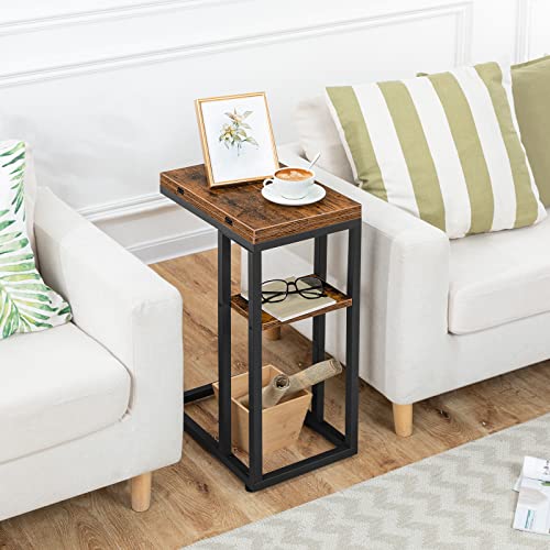 HOOBRO Foldable End Table, C Shaped Side Table with Storage Shelf, Small Snack Table Suitable for Living Room Bedroom Small Spaces, Easy Assembly, Rustic Brown BF29SF01