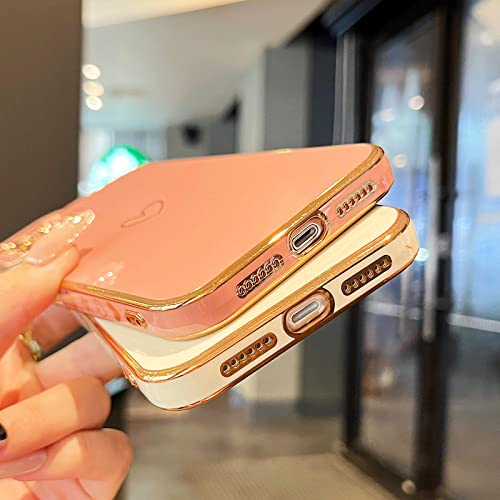 Skyseaco Compatible with iPhone 12 Case, Cute Luxury Plating Heart Case for Women Girls, Soft TPU Full Camera Shockproof Protective Case for iPhone 12 6.1 inch.(Pink)