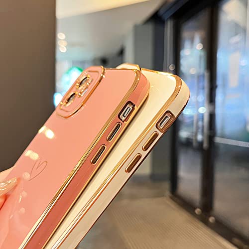 Skyseaco Compatible with iPhone 12 Case, Cute Luxury Plating Heart Case for Women Girls, Soft TPU Full Camera Shockproof Protective Case for iPhone 12 6.1 inch.(Pink)