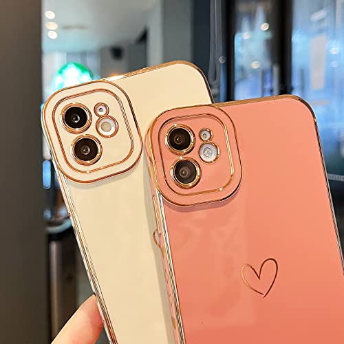 Skyseaco Compatible with iPhone 12 Case, Cute Luxury Plating Heart Case for Women Girls, Soft TPU Full Camera Shockproof Protective Case for iPhone 12 6.1 inch.(Pink)