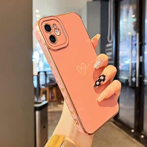 Skyseaco Compatible with iPhone 12 Case, Cute Luxury Plating Heart Case for Women Girls, Soft TPU Full Camera Shockproof Protective Case for iPhone 12 6.1 inch.(Pink)