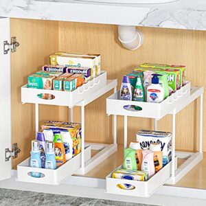 Aojia Under Sink Organizer with 2 Sliding Drawers, Bathroom Organizer Under Cabinet, Pull-out Under Sink Storage，Under Cabinet Storage for Kitchen and Bathroom