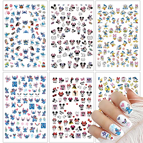 6 Sheets Cartoon Nail Art Stickers Cute Nail Decals for Women Girls Kids Self Adhesive Design Anime Nail Stickers Decals Cartoon Anime Nail Charm for Acrylic Nails Decoration DIY Manicure Tips