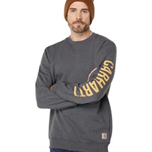 Carhartt Men's Loose Fit Midweight Crewneck Logo Sleeve Graphic Sweatshirt, Carbon Heather, X-Large