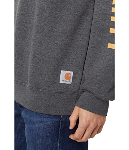 Carhartt Men's Loose Fit Midweight Crewneck Logo Sleeve Graphic Sweatshirt, Carbon Heather, X-Large