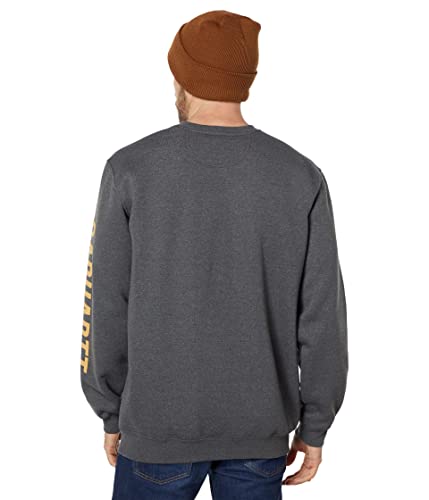 Carhartt Men's Loose Fit Midweight Crewneck Logo Sleeve Graphic Sweatshirt, Carbon Heather, X-Large