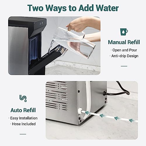 Gevi Household V2.0 Countertop Nugget Ice Maker | Self-Cleaning Pellet Ice Machine | Open and Pour Water Refill | Stainless Steel Housing | Fit Under Wall Cabinet | Black