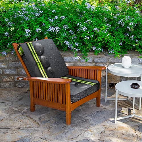 Oyihfvs Black Zen Basalt Stones with Dew Green Bamboo on Dark Outdoor Waterproof Sofa Cover, Non-Slip Oxford Cloth Chair Seat Couch Cushion Protector Furniture Slipcover 20x18x4 inches