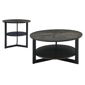 MODERION Large Round End Table with Storage Shelf, Rustic Circular Sofa Side Black Metal Legs, Solid Wood Nightstand, Telephone for Living Room, Bedroom, 25.2''D x 24''H Brushed CJZ1338BK