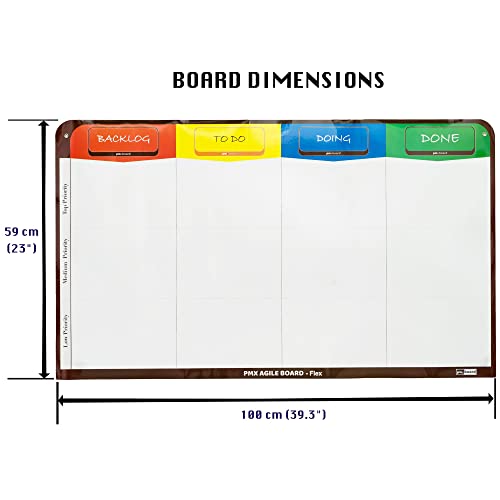 pmxboard Magnetic Kanban Board and Magnetic Scrum Board Flexible 4 Column Board Full Kit, Agile Management Board Set, 64 Magnetic Kanban Cards and Scrum Cards Set, Scrum Whiteboard and Card Markers