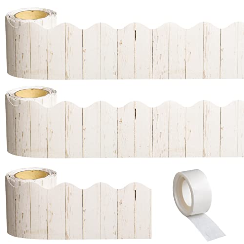 99 Feet White Wood Bulletin Board Border 3 Roll Rustic Wood Scalloped Borders Trim Decorative Classroom Bulletin Board Rolled Trim Back to School Decoration for Fall Classroom School Office Decoration