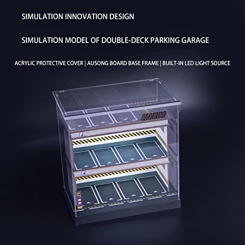 SIKIVOT Double Deck Hot Wheels Display Case ,1/64 Scale Parking Lot Model Car,Die-cast Car Garage Display Case,12 Parking Space with LED Light and Acrylic Cover Hot Wheels Parking Garag