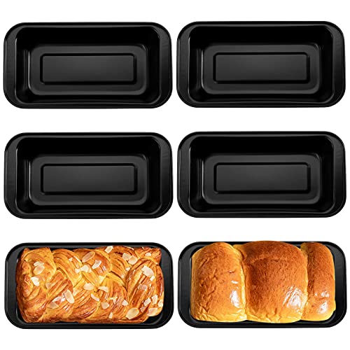 Coloch 6 Pack Metal Black Non-stick Loaf Pan, Bread Baking Mold Carbon Steel Toast Bakeware for Brownies, Meatloaf, Home Kitchen, Dessert Shop, Hand Design, Black