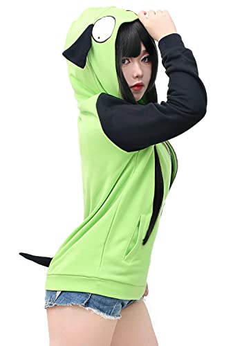 C-ZOFEK ZIM Cosplay Hoodie Mens Womens Green Coat with Ears for Halloween and St. Patrick's Day Costume