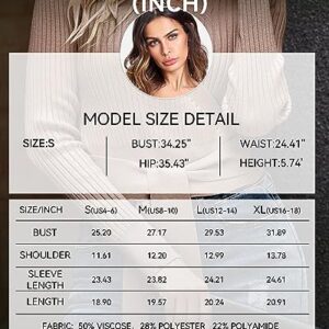 BTFBM Women Wrap Deep V Neck Cropped Sweaters Long Sleeve High Waist Tie Front Slim Fit Ribbed Knit Pullover Sweater Top(Solid Khaki, Small)