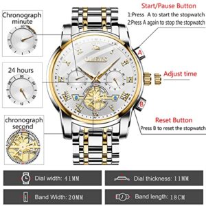 OLEVS Watch Men Gold and Silver Watches for Men Stainless Steel Watch Waterproof Luxury Sport Watches for Men Analog Chronograph Multifunction Watch with Date Casual Business Men Wrist Watch Reloj De Hombre