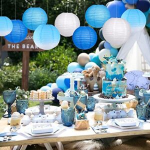 Paper Lanterns Decorative, Party Supplies for Wedding Graduation Anniversary Birthday Party Decorations Blue/White 15pcs