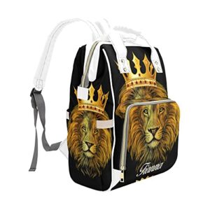 XOZOTY Golden Hat Lion King Diaper Bags with Name Waterproof Mummy Backpack Nappy Nursing Baby Bags Gifts Tote Bag for Women