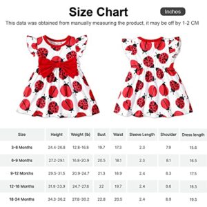 PATPAT Baby Girl Dress Cute Newborn Infant Girls Ruffle Sleeve Bowknot Dress Princess Casual Dress Ladybug 6-9 Months