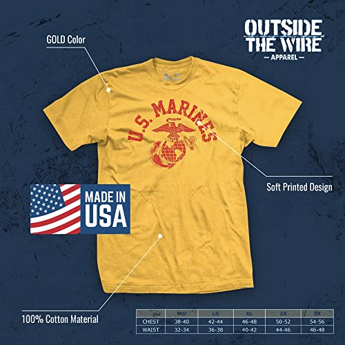 OUTSIDE THE WIRE APPAREL Leatherneck for Life Old School Gold USMC Shirts for Men - Marine Corps T Shirts Attire - US Marine Corps Gifts for Men