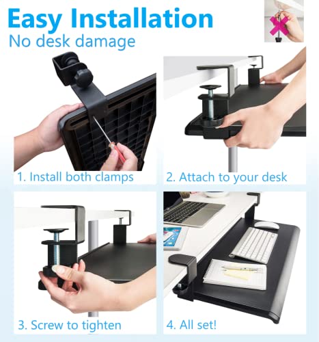 Max Smart Clamp On Keyboard Tray Under Desk, Pull Out Keyboard Tray, 20inch, Easy Assembly, Slide-Out Platform Computer Drawer for Typing