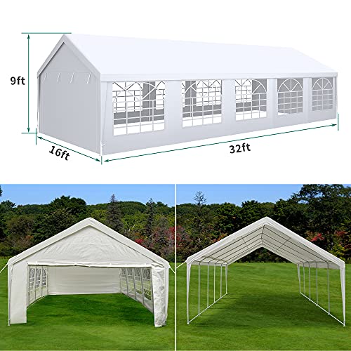 YITAHOME 16x32ft Party Tent Heavy Duty Outdoor Wedding Tent Canopy Event Shelters Upgraded Galvanized Steel Carport with Removable Sidewall Windows for Commercial and Parties, White