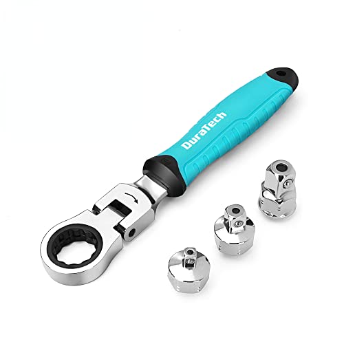 DURATECH 4-in-1 Flex-Head Ratchet Set, 19mm Ratcheting Wrench with Interchangeable 1/4", 3/8", 1/2" Drive Head, 72 Tooth, Preminum CR-V Steel Made