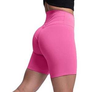 aoxjox trinity workout biker shorts for women tummy control high waisted exercise athletic gym running yoga shorts 6" (azalea pink, small)