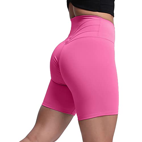 Aoxjox Trinity Workout Biker Shorts for Women Tummy Control High Waisted Exercise Athletic Gym Running Yoga Shorts 6" (Azalea Pink, Small)