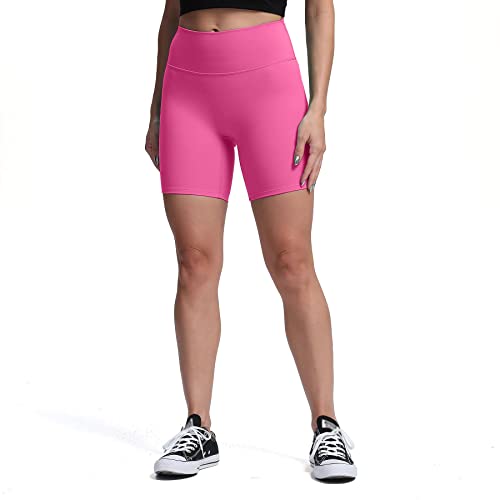 Aoxjox Trinity Workout Biker Shorts for Women Tummy Control High Waisted Exercise Athletic Gym Running Yoga Shorts 6" (Azalea Pink, Small)