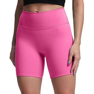 Aoxjox Trinity Workout Biker Shorts for Women Tummy Control High Waisted Exercise Athletic Gym Running Yoga Shorts 6" (Azalea Pink, Small)