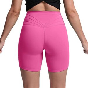 Aoxjox Trinity Workout Biker Shorts for Women Tummy Control High Waisted Exercise Athletic Gym Running Yoga Shorts 6" (Azalea Pink, Small)