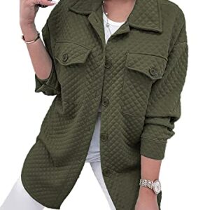 PRETTYGARDEN Women's 2023 Winter Quilted Jackets Lapel Coat Outerwear Casual Long Sleeve Button Down Blouse Shirts Tops (Army Green,Medium)