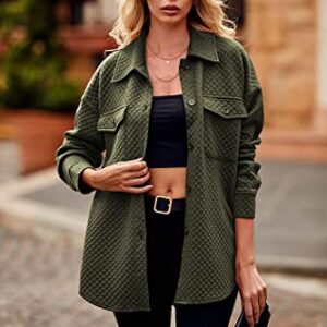 PRETTYGARDEN Women's 2023 Winter Quilted Jackets Lapel Coat Outerwear Casual Long Sleeve Button Down Blouse Shirts Tops (Army Green,Medium)